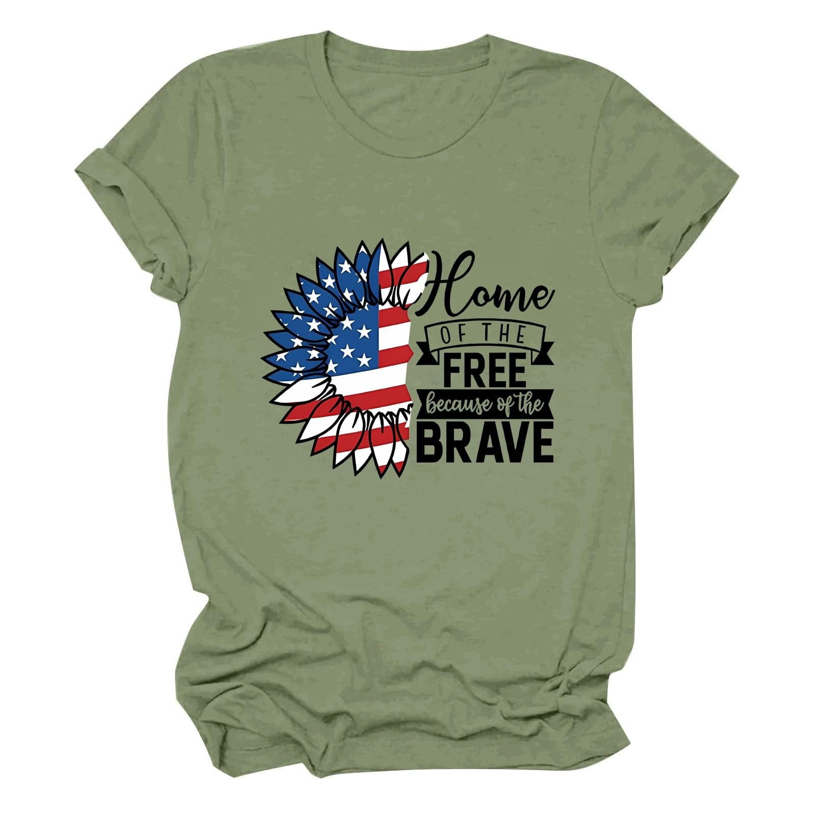 Wiueurtly Red, White And Blue Short Sleeve Shirts for Women 4Th of July ...