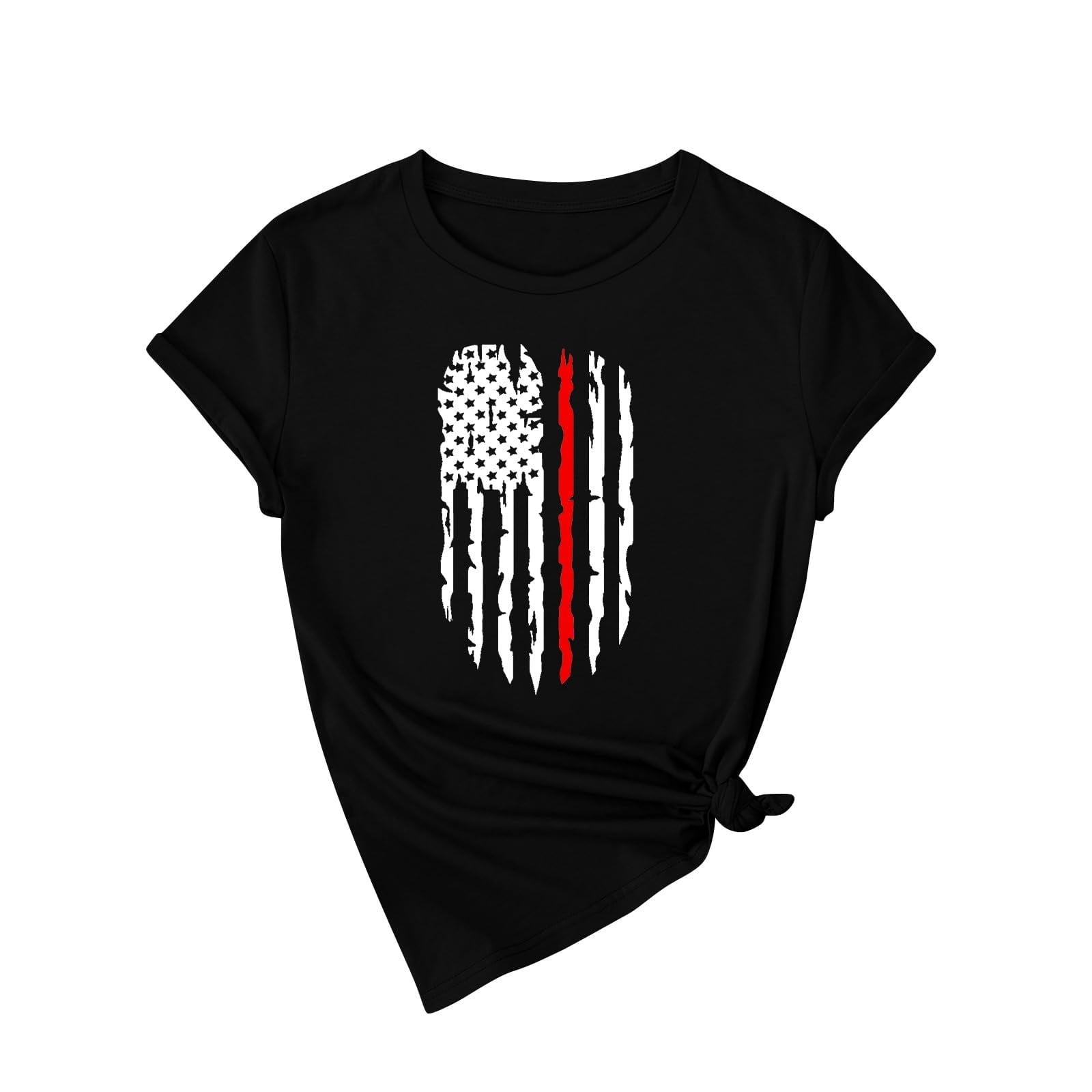 Wiueurtly Red, White And Blue Short Sleeve Shirts for Women American ...