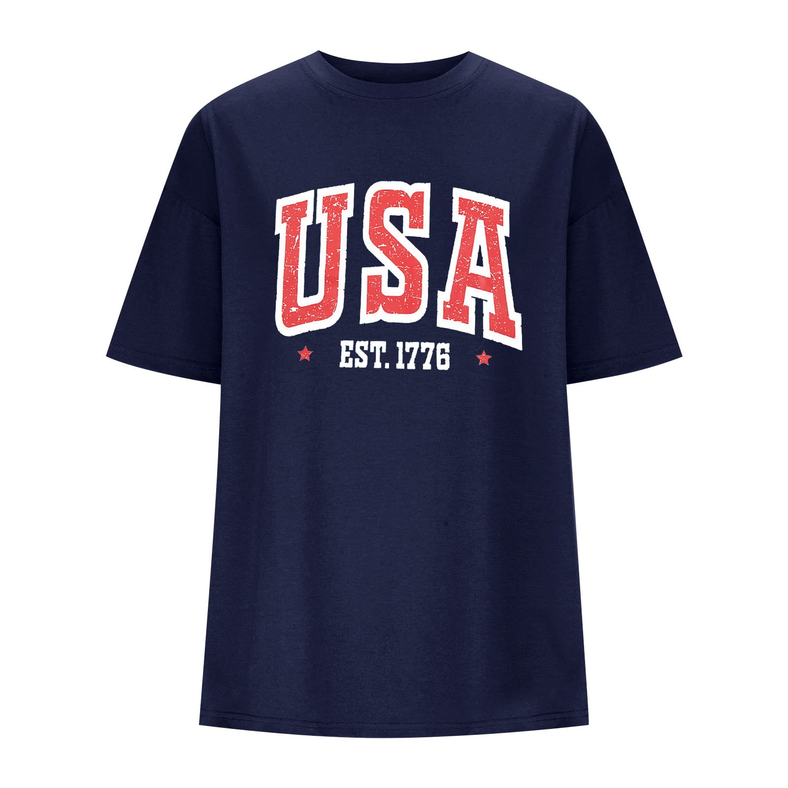 Wiueurtly USA Stars Stripes Elbow Length Tee Shirts for Women American ...
