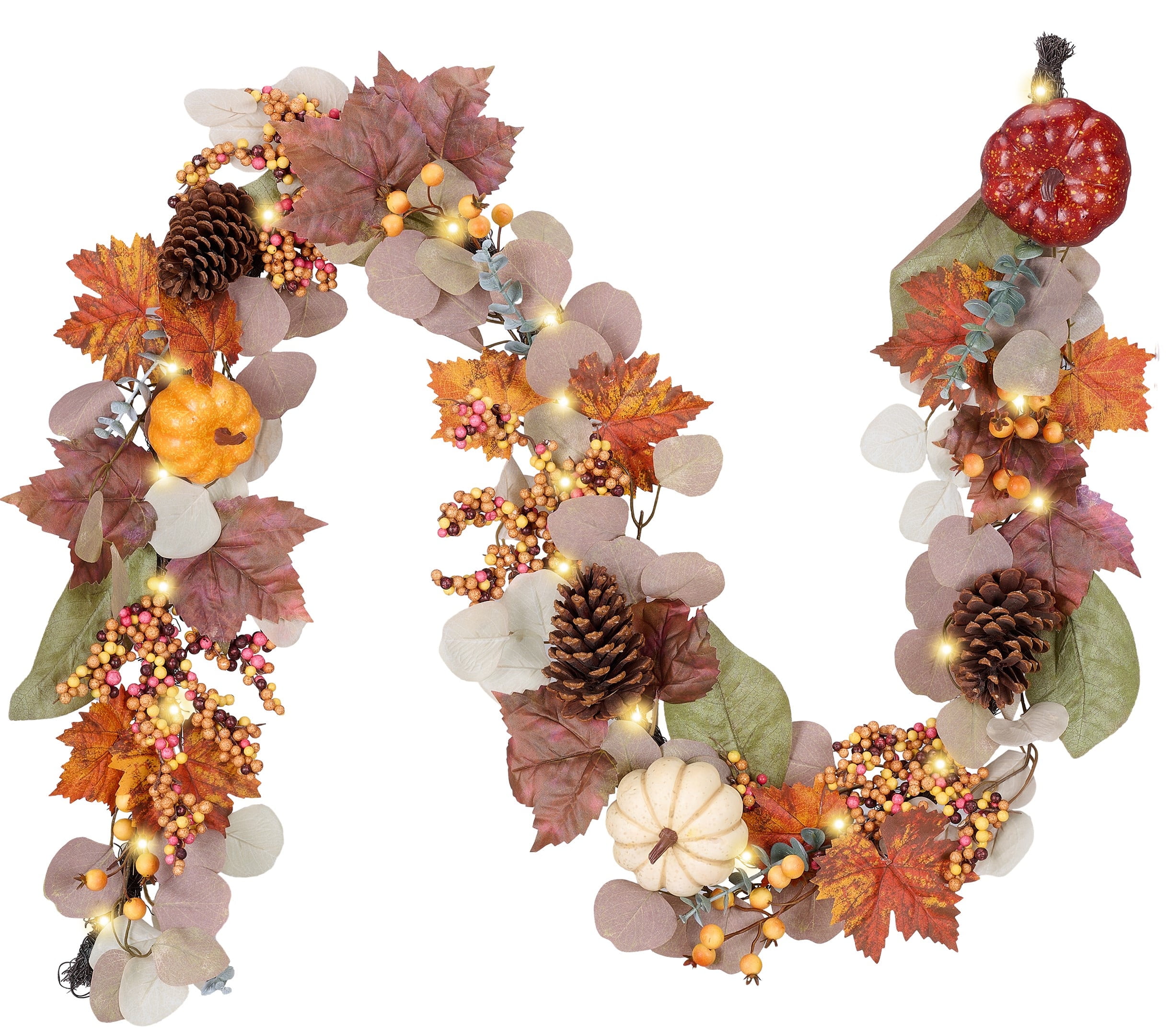 WiVi 6Ft Pre-Lit Fall Garland Lighted Harvest Garland with Red Orange ...