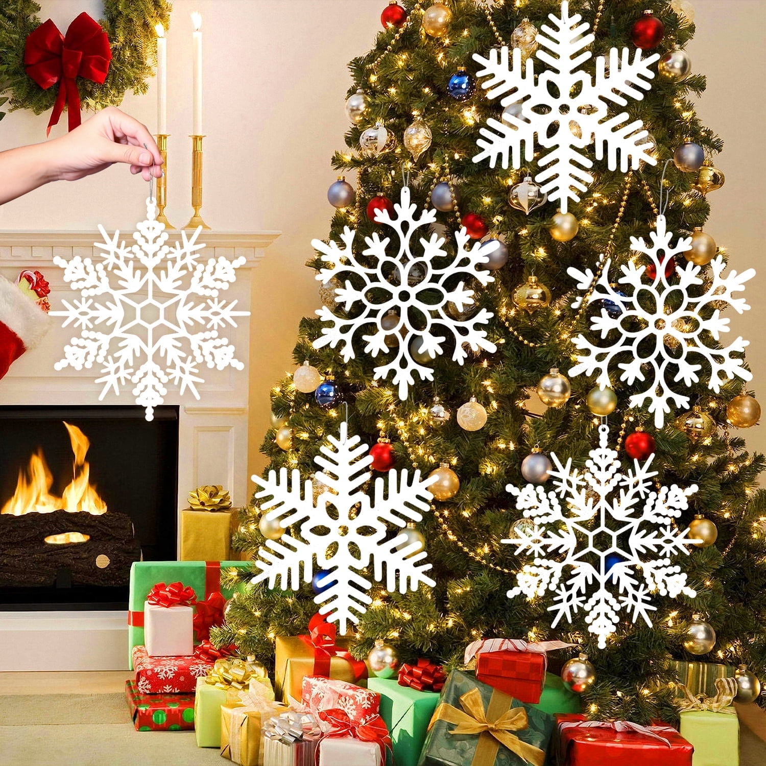 Wivi 6pcs Large White Snowflakes Decorations, 12â Big Plastic Glitter ...