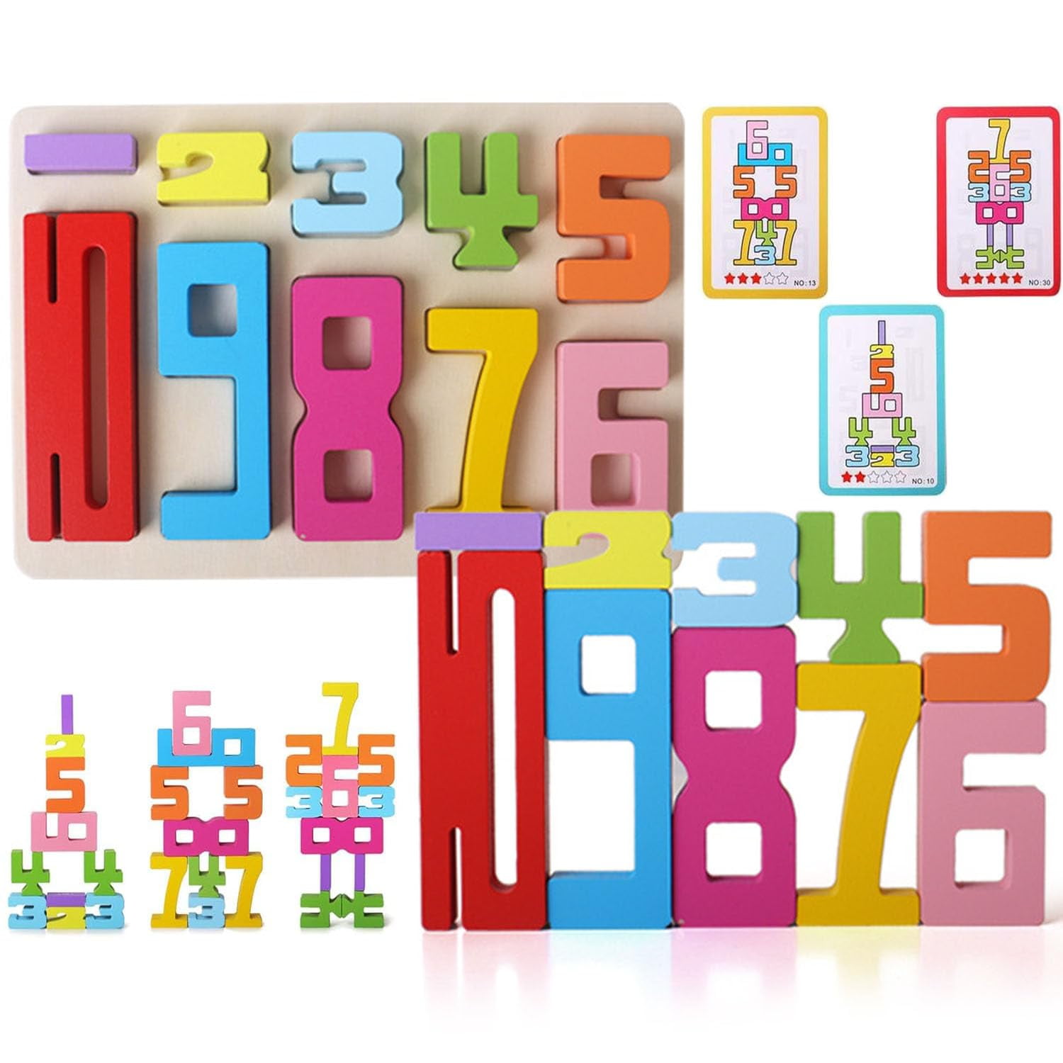 Wivi Number Blocks Montessori Large Wooden Blocks Numbers 1-10 Learning ...