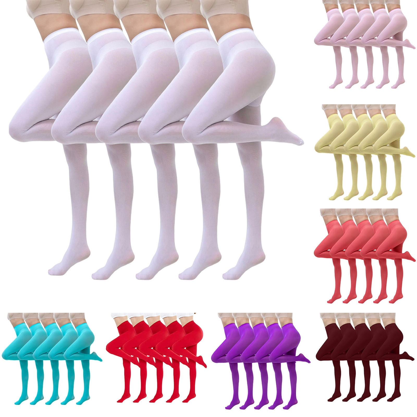 Wiyuqeen 5 Pack Semi Opaque Tights for Women Sheer Solid Color ...