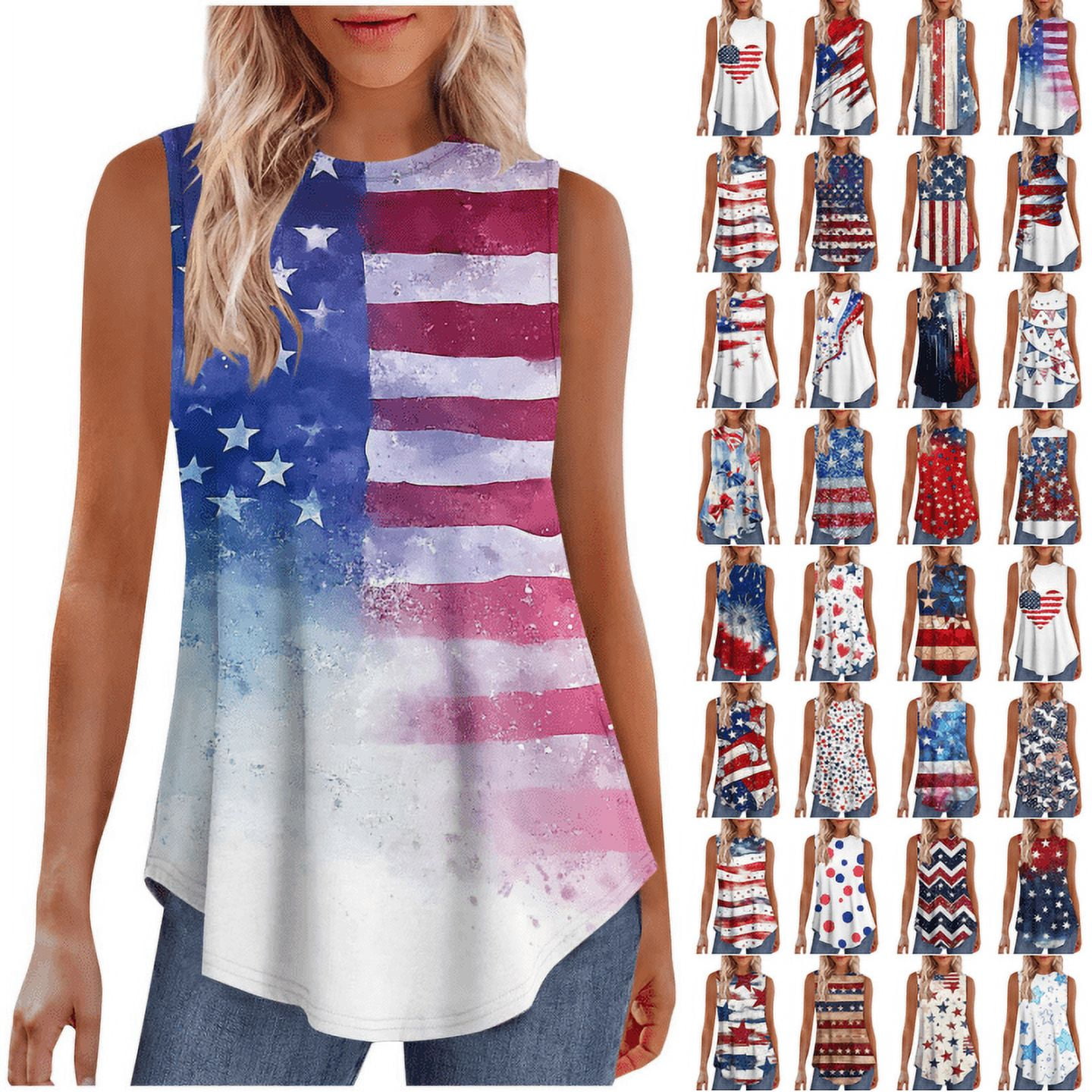 Wiyuqeen American Flag Tank Tops Women Sleeveless High Neck 4th of July ...