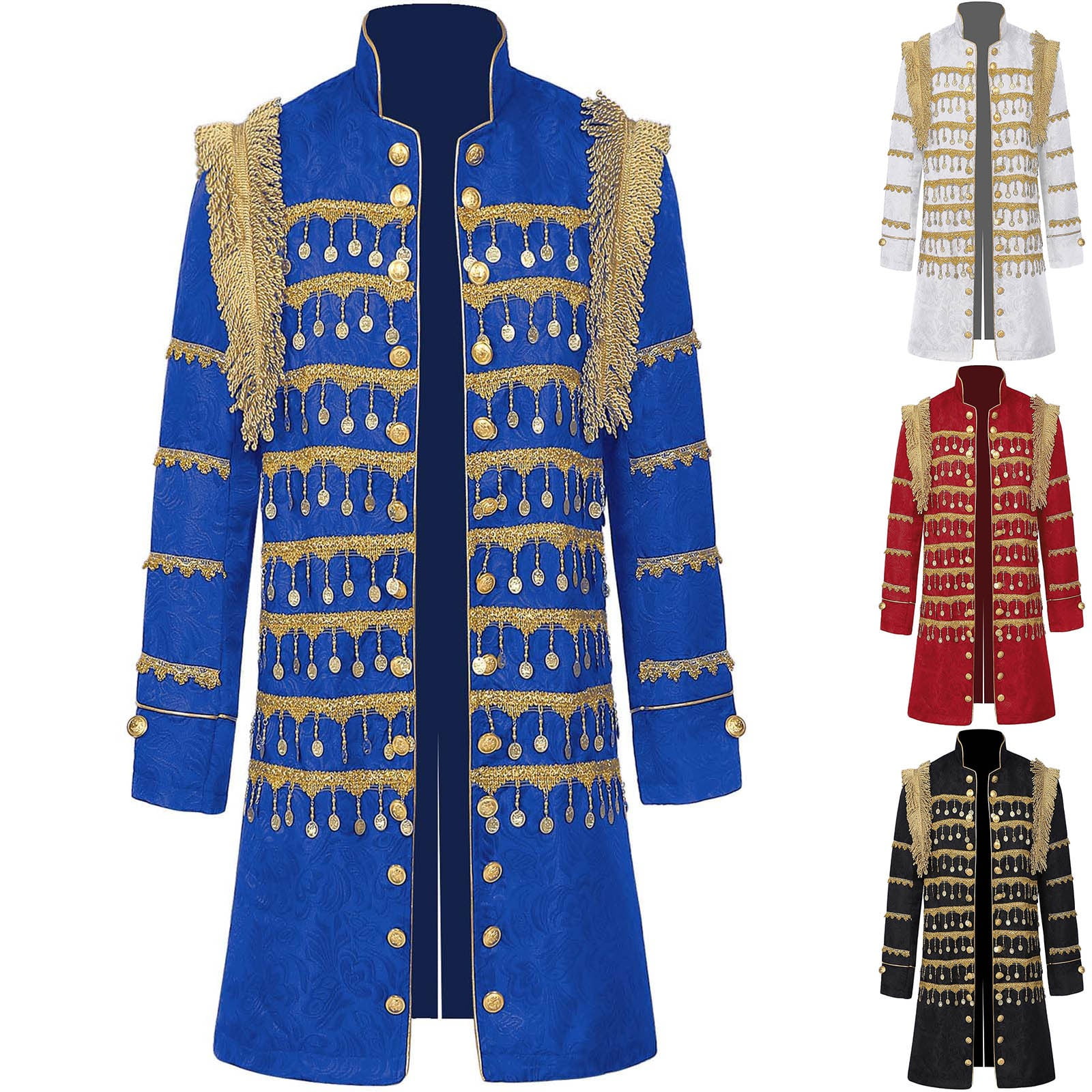 Wiyuqeen Men's Vintage Stage Jacket Disco Clubwear Long Coat with Gold ...