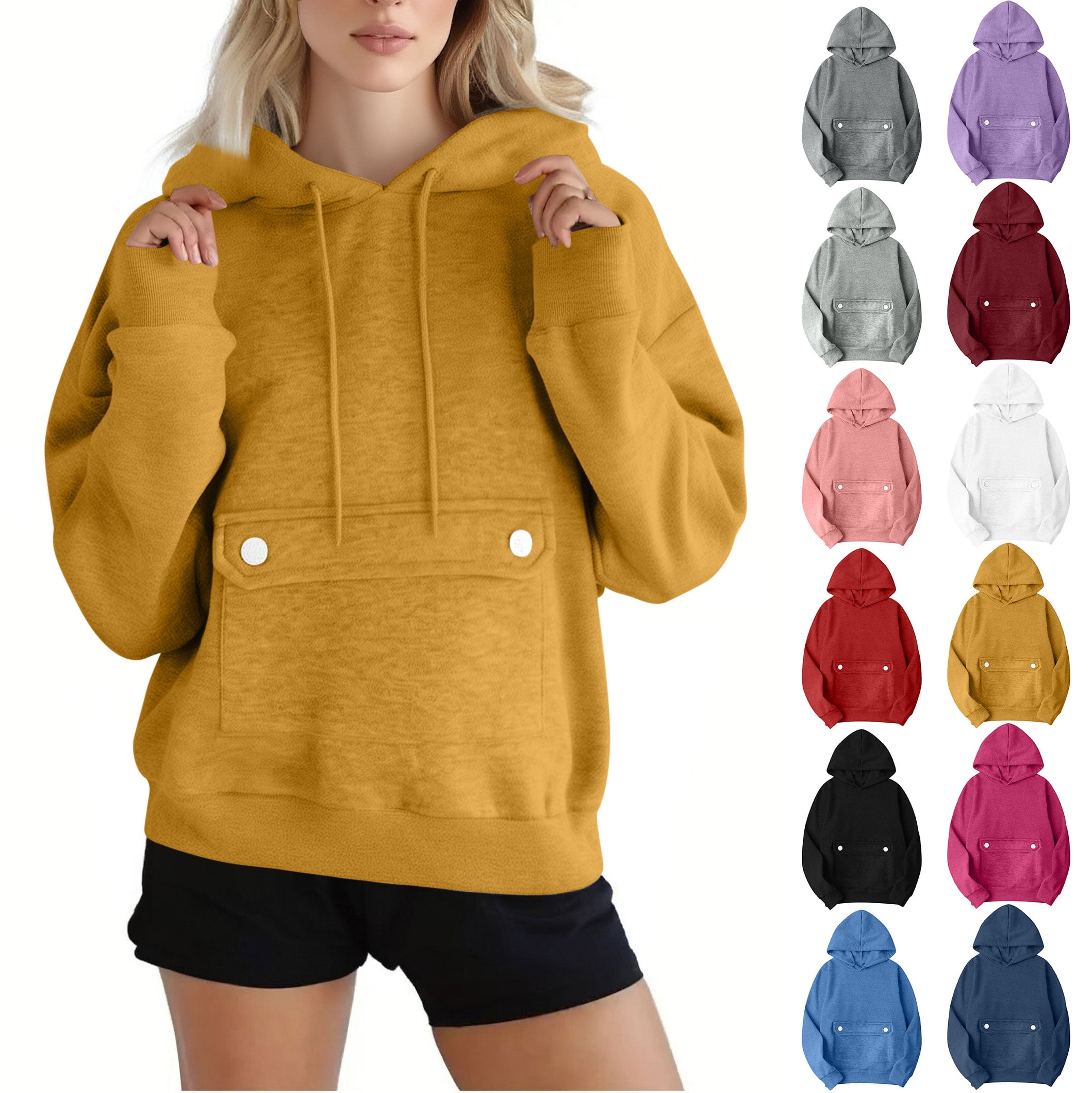 Wiyuqeen Oversized Hoodies for Women Drawstring Long Sleeve Fleece ...