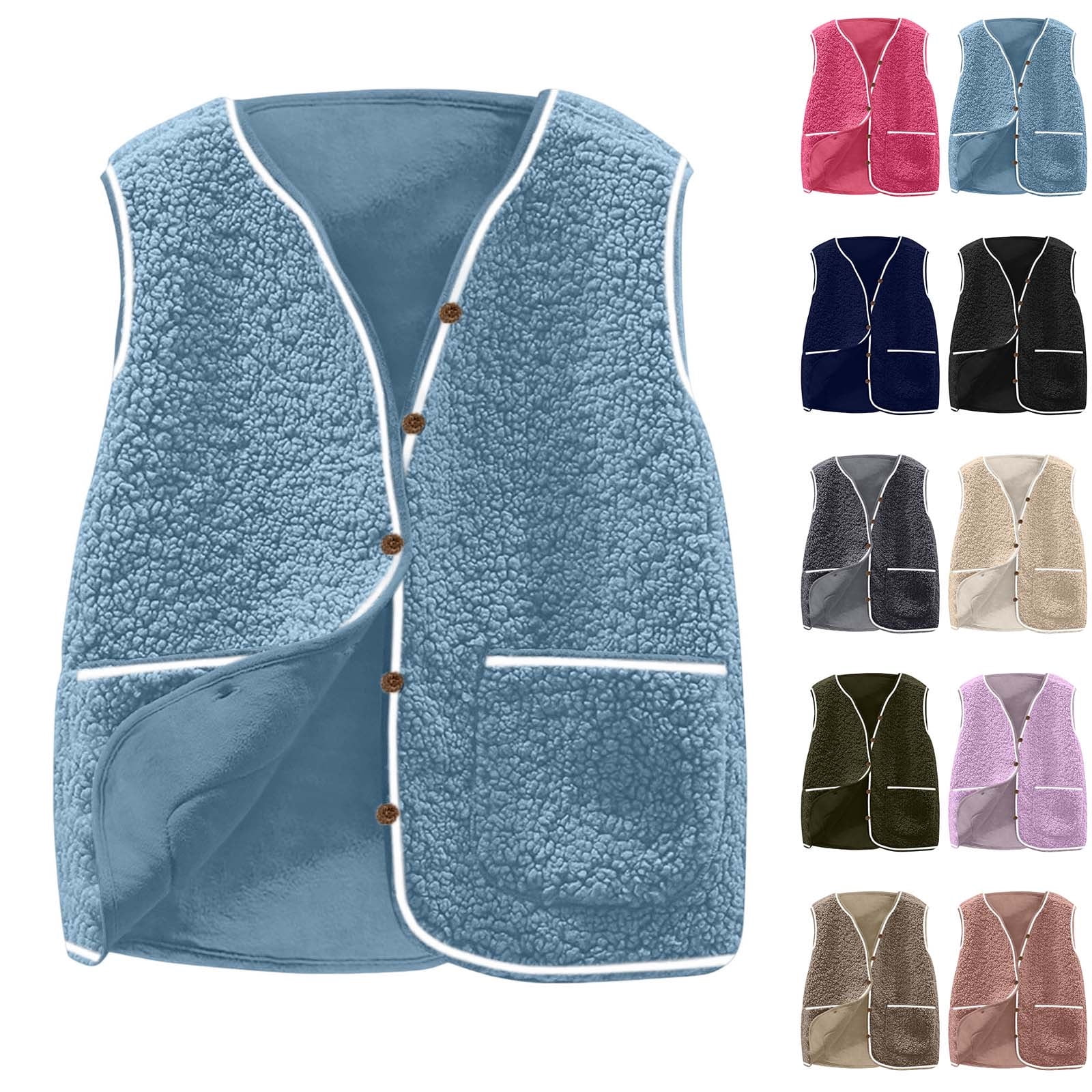 Wiyuqeen Plus Size Vest Women Fuzzy Fleece Sleeveless Vests Button Down ...