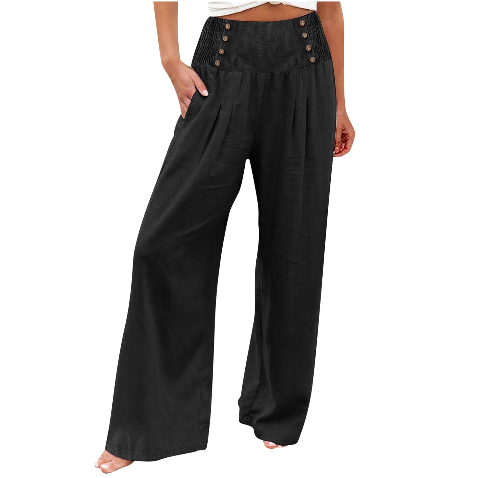 Wiyuqeen Plus Sized Solid Cotton Double Breasted Pants Women Casual ...