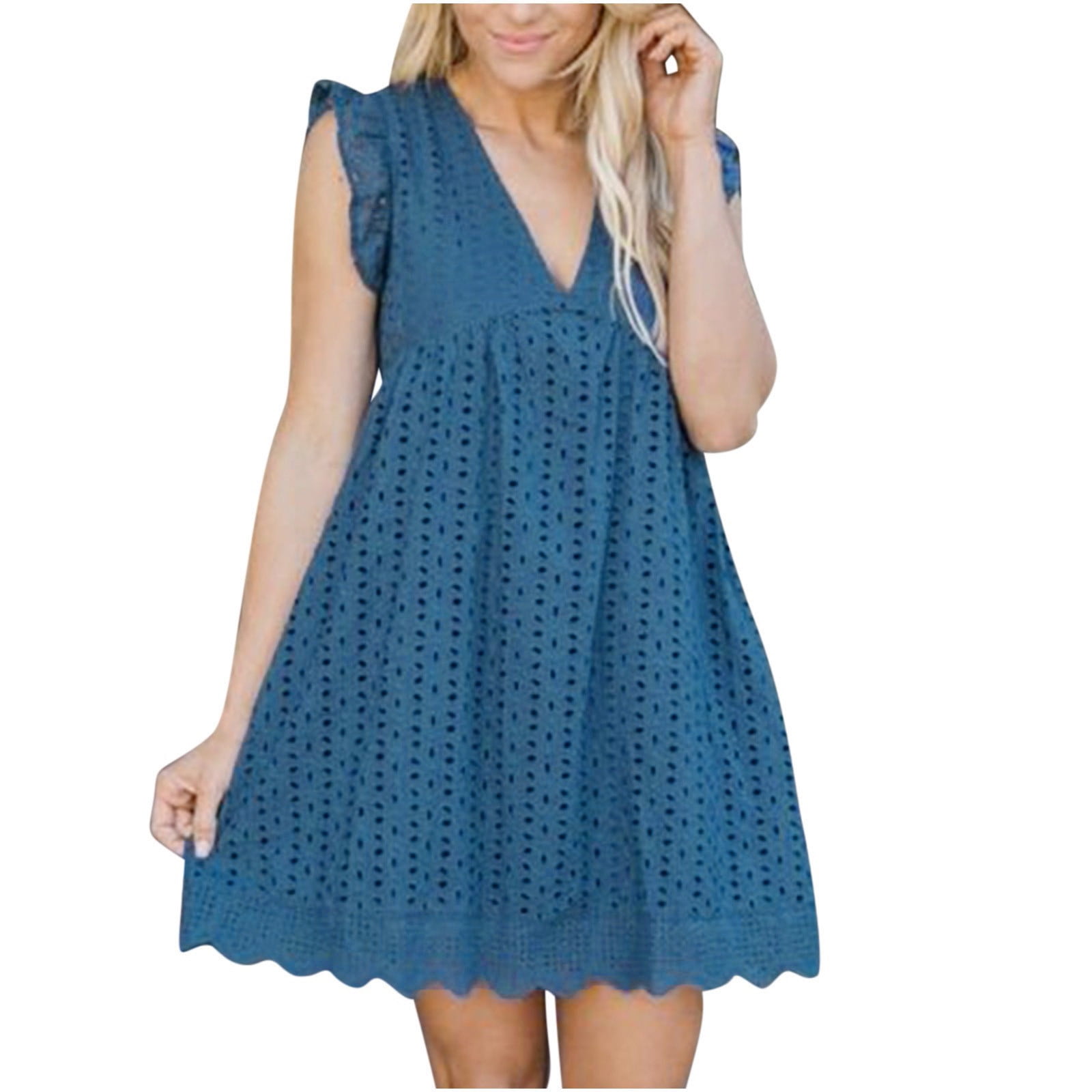 Wiyuqeen Pockets Summer Dresses for Women 2024 Ruffle Sleeve V-Neck ...