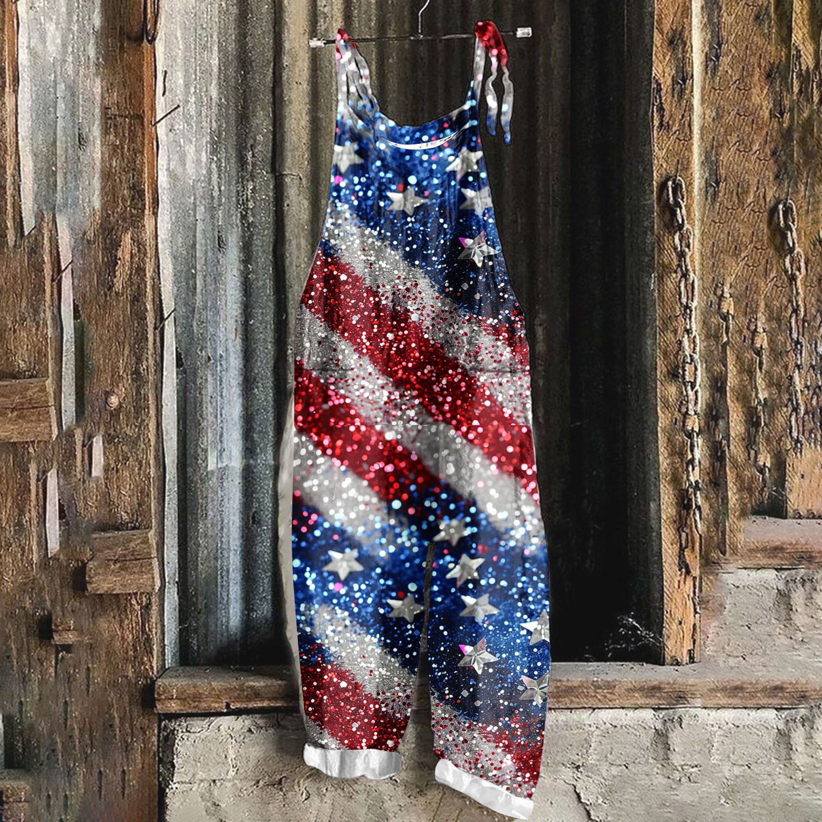 Wiyuqeen Red White Blue Linen Overalls Women USA Flag Spaghetti Strap ...