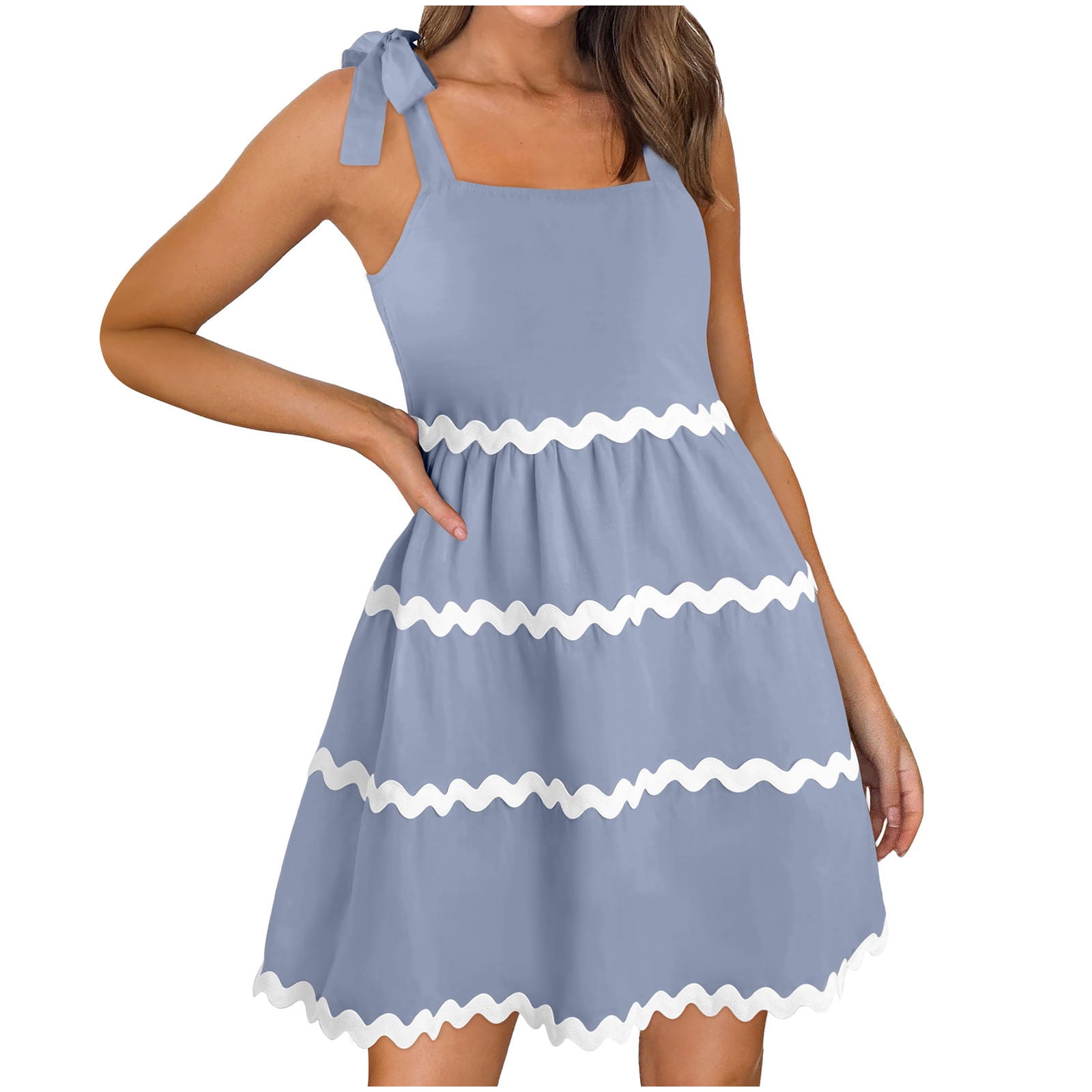 Wiyuqeen Spaghetti Tie Strap Tank Dresses Women Dressy Casual RIC Rac ...