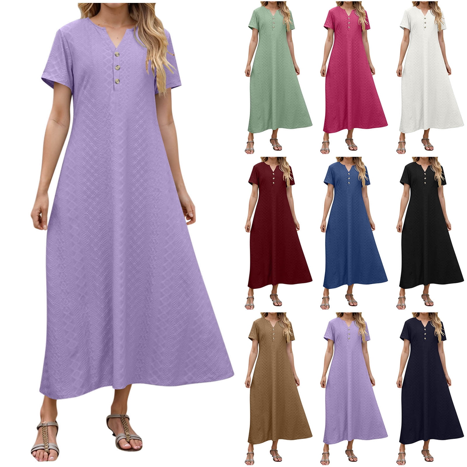 Wiyuqeen Summer Dresses for Women 2025 Short Sleeve Henley Shirt ...