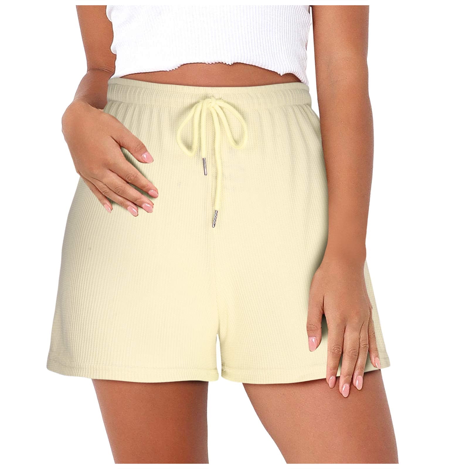 Wiyuqeen Waffle Knit Shorts Women Drawstring Ealstic Waist Running ...