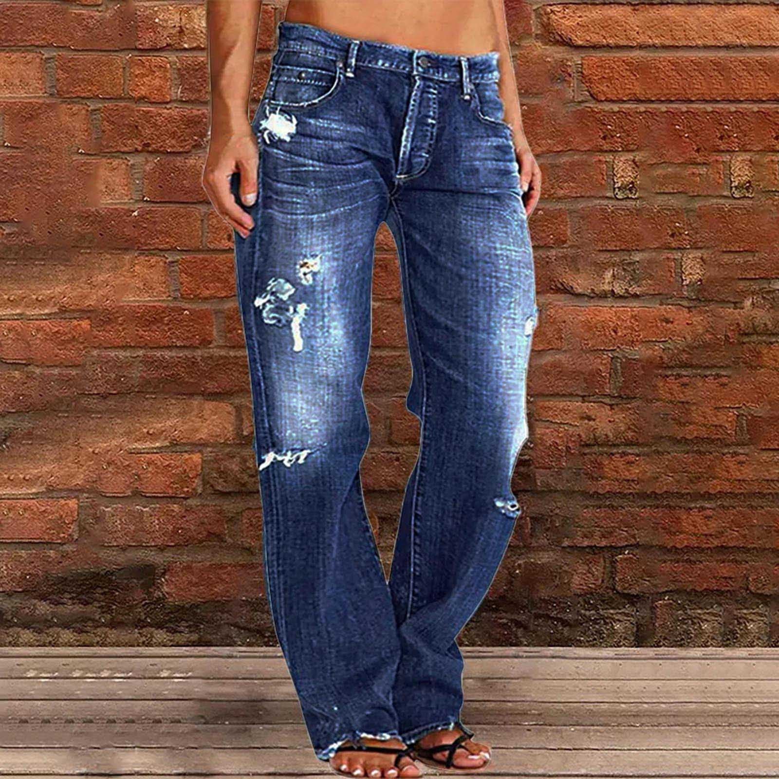 Wiyuqeen Women's High Waisted Boyfriend Jeans Baggy Wide Leg Ripped ...