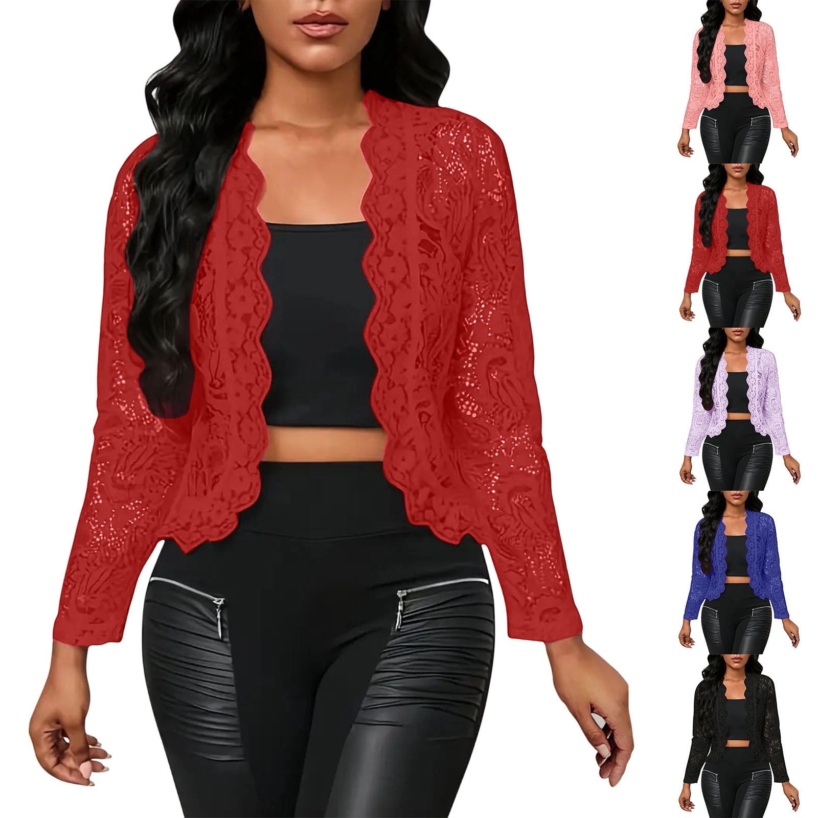 Wiyuqeen Women's Lace Cardigan Open Front Lace Shrug Elegant Sheer ...