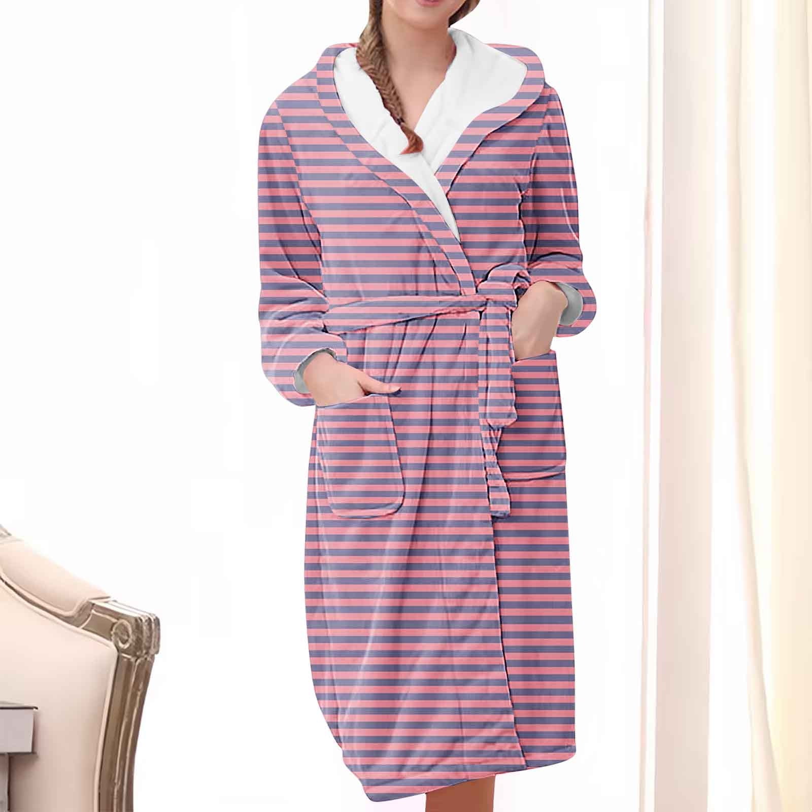 Wiyuqeen Women's Robes with Belt Soft Trendy Strip Print Robes Full ...