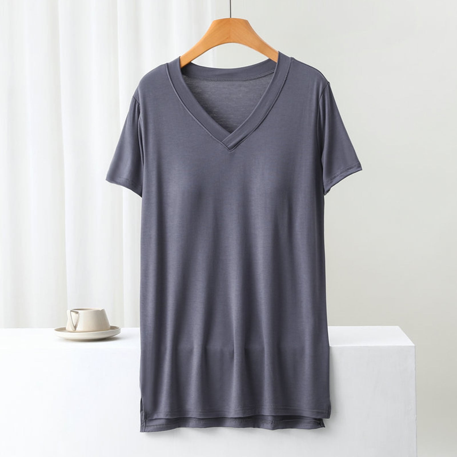 Wiyuqeen Women's Solid Color T-shirt with Built-in Bra Padded Basic ...