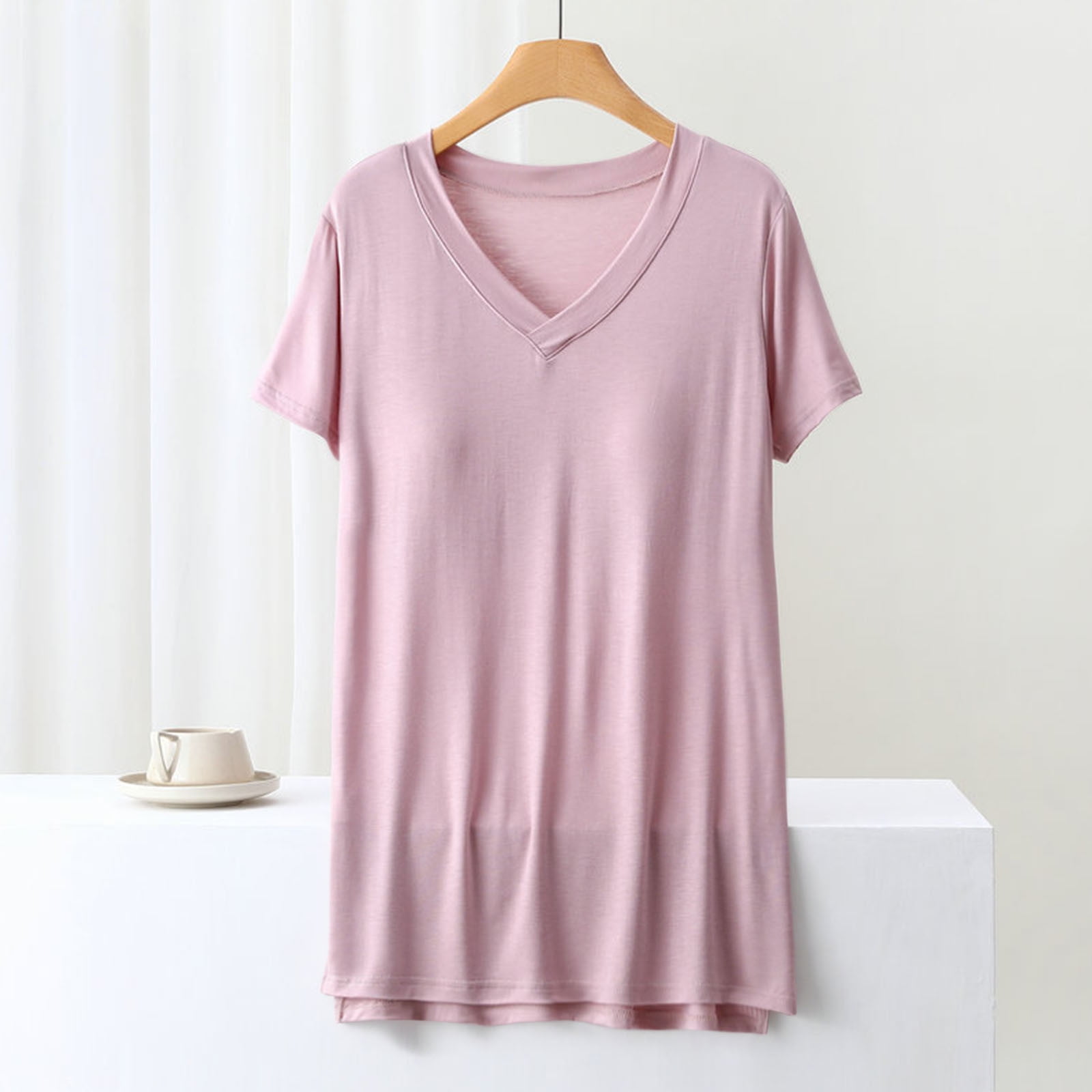 Wiyuqeen Women's Solid Color T-shirt with Built-in Bra Padded Basic ...
