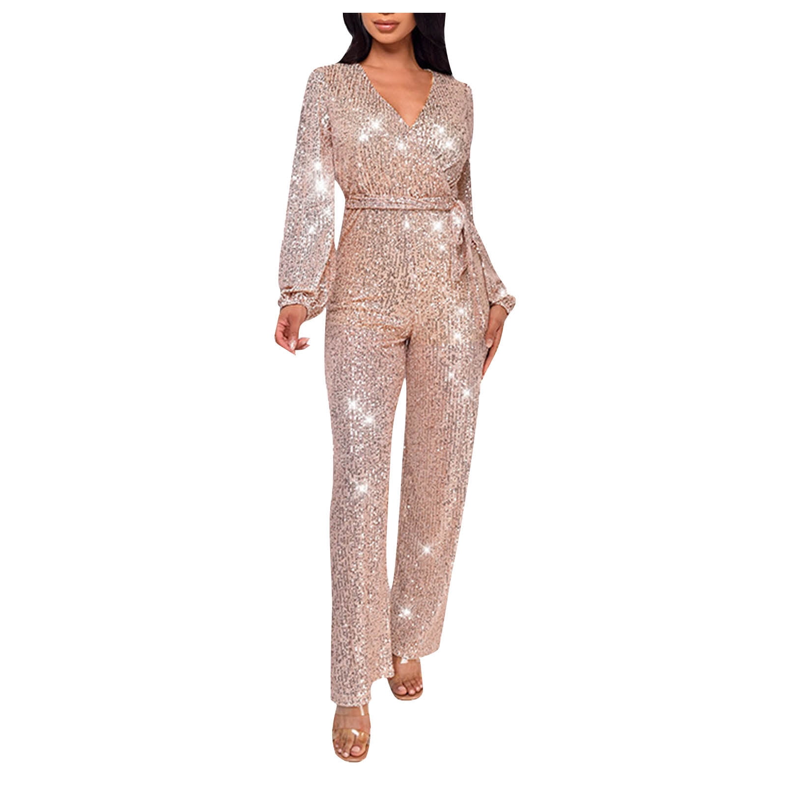 Wiyuqeen Women's Sparkly Jumpsuits Sequin Slim Fit Overalls Clubwear ...