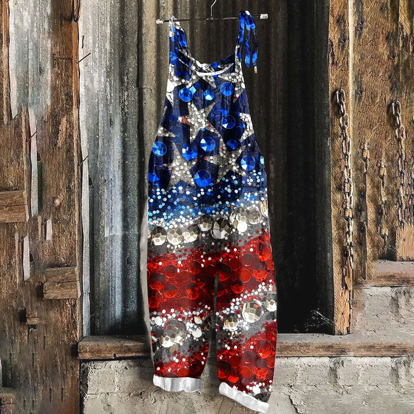 Wiyuqeen Women's USA Flag Overalls with Pockets Sleeveless Linen Harem ...