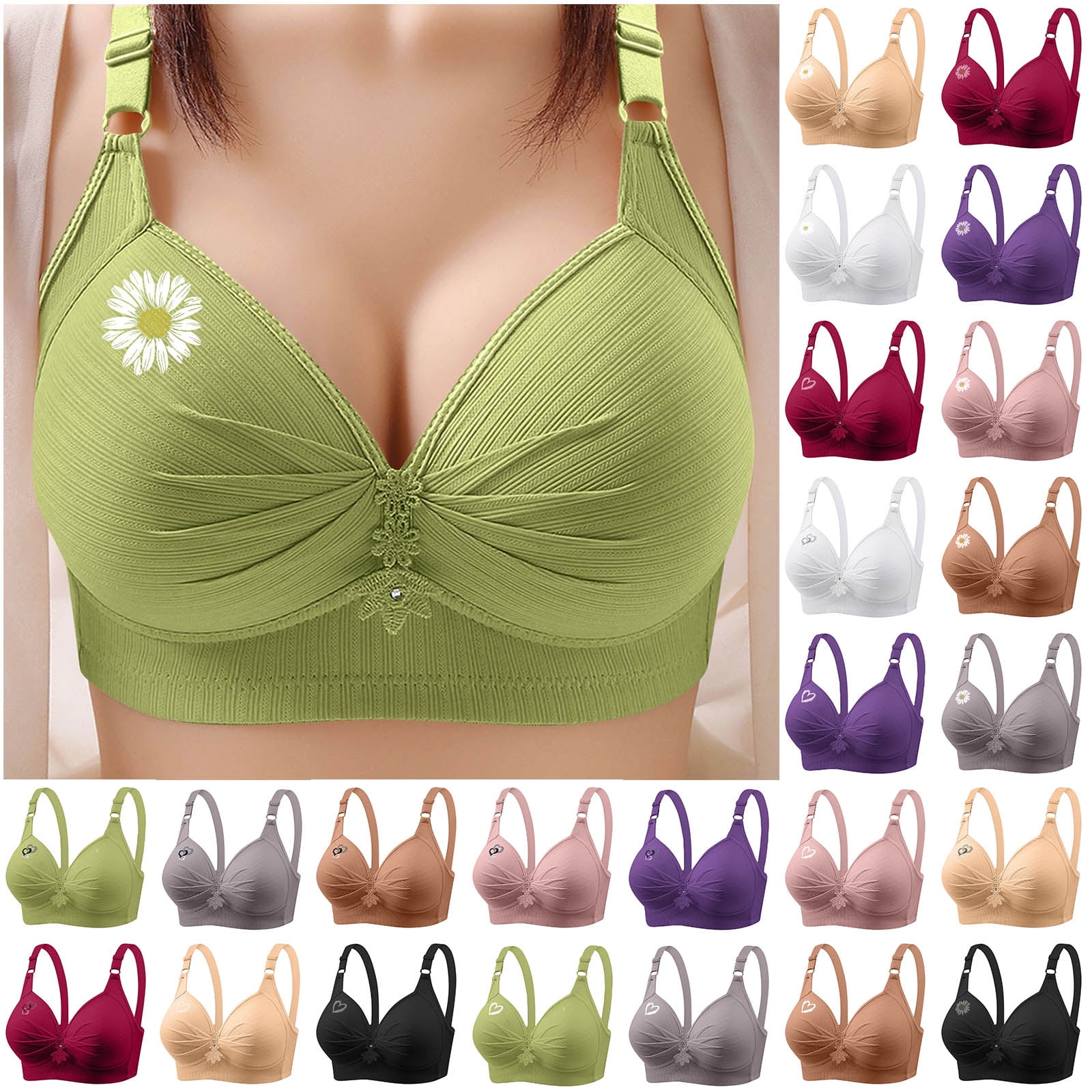 Wiyuqeen Women's Wireless Comfort Bra Breathable No Underwire Push-Up Bralette Love Graphic ...