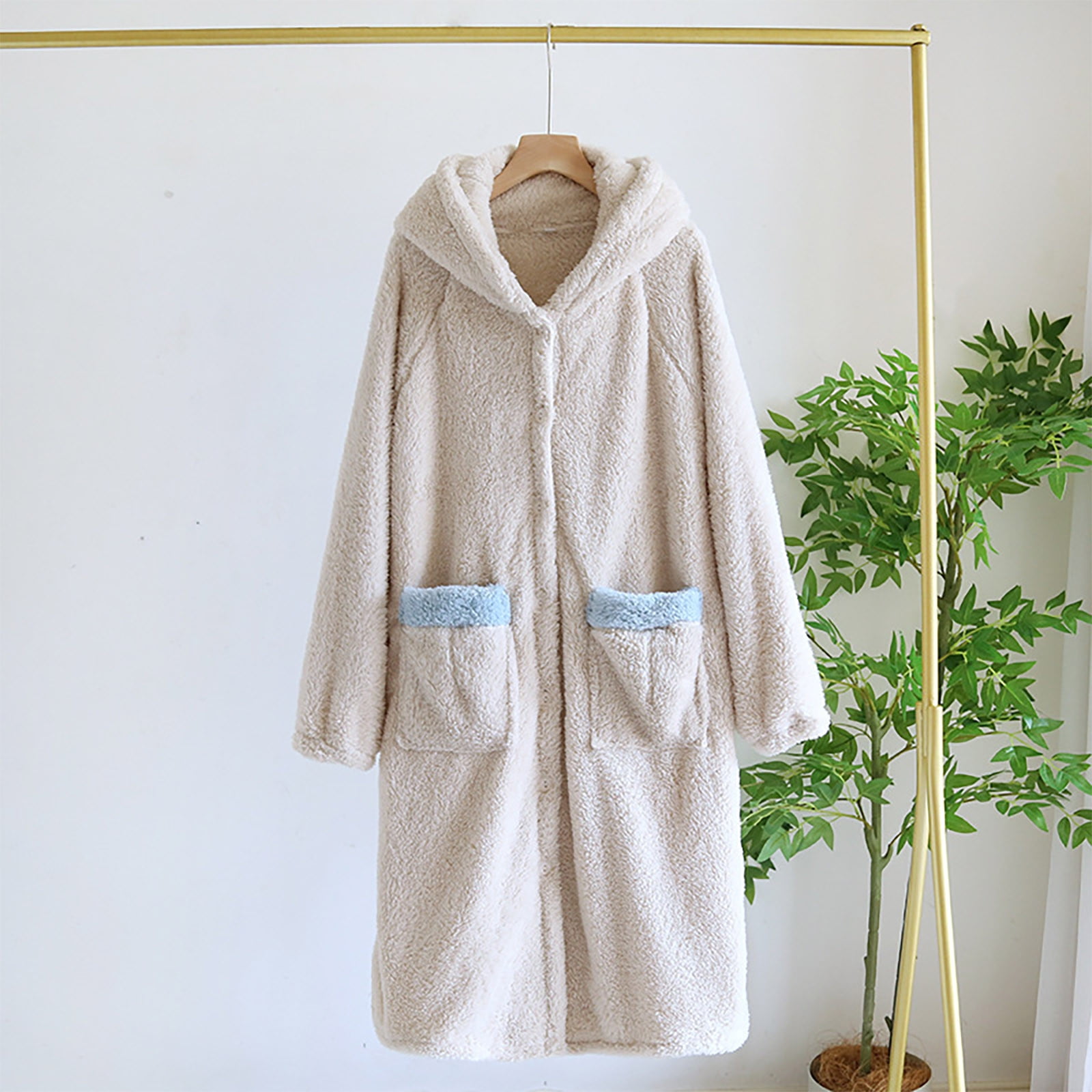 Wiyuqeen Womens Button Down Bathrobe with Hood Warm Long Length Robe ...
