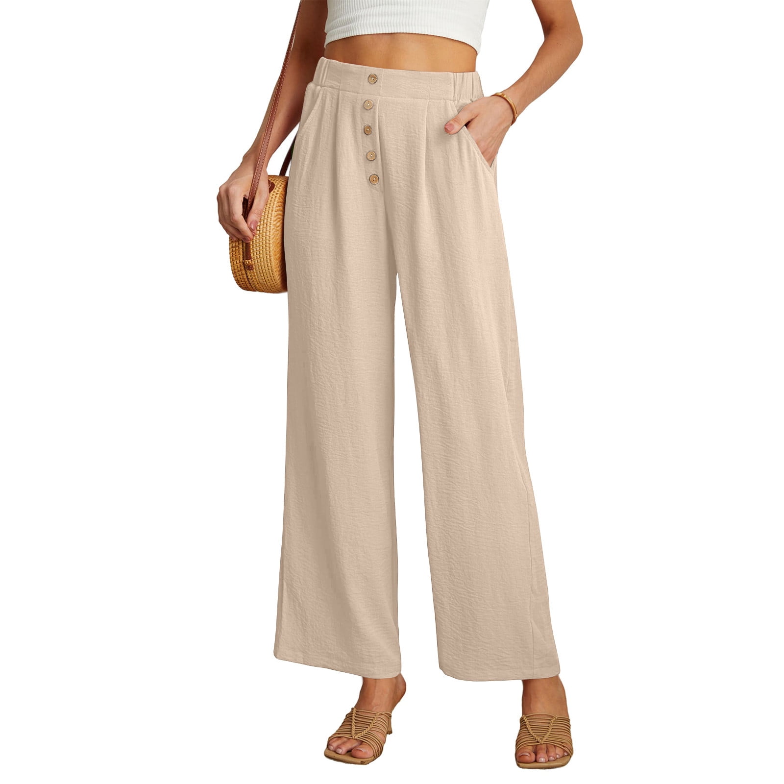 Wiyuqeen Womens Cotton Linen Ankle Pants with Pockets Casual Straight ...