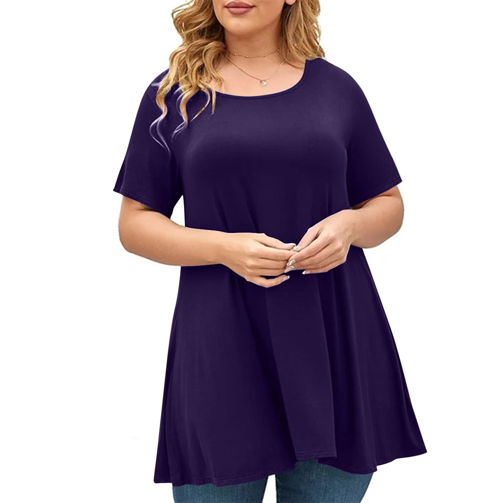 Wiyuqeen Womens Plus Sized Loose Fit Tunics Tops Casual Comfy Crew Neck ...