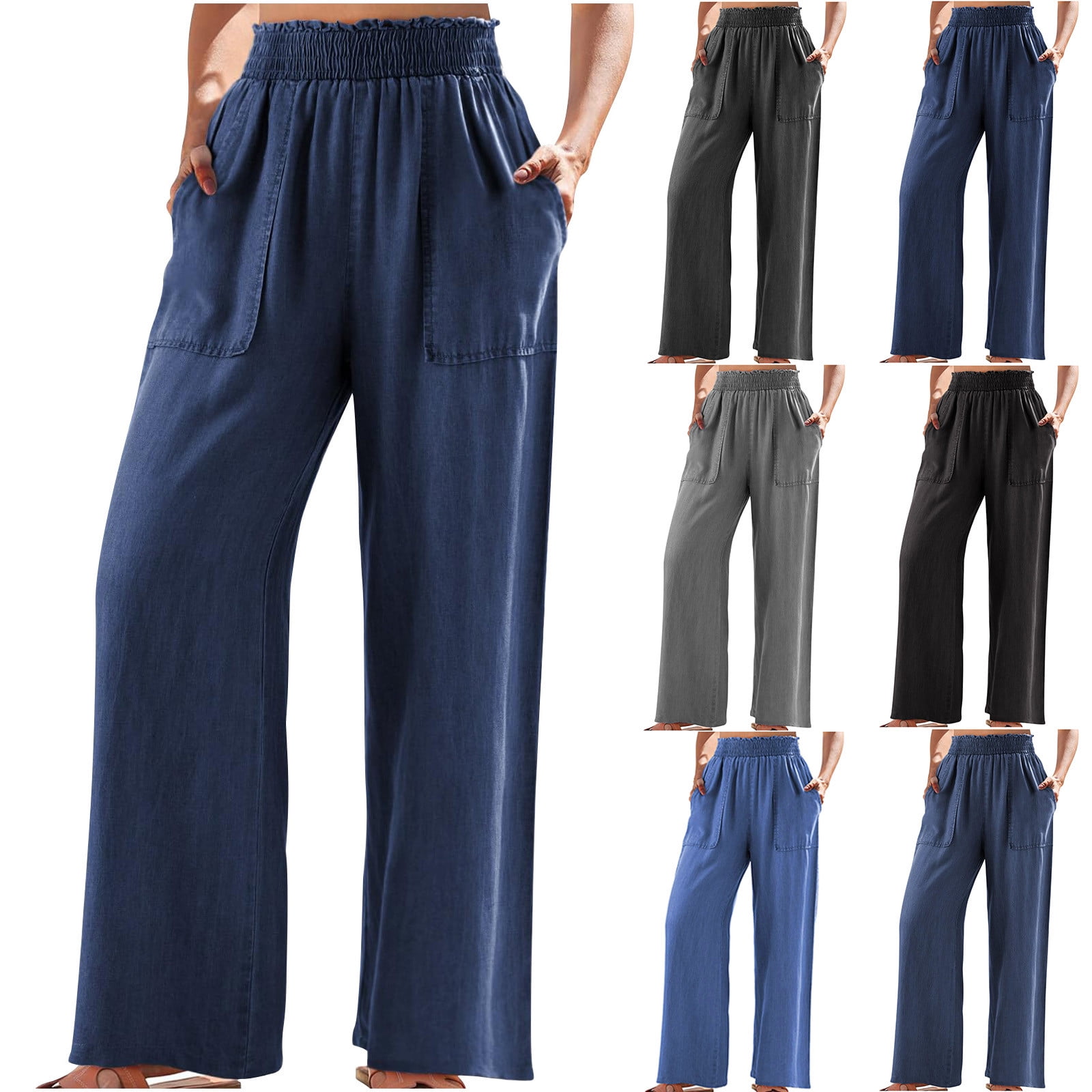 Wiyuqeen Womens Wide Leg Long Pants Elastic High Waist Trousers with ...