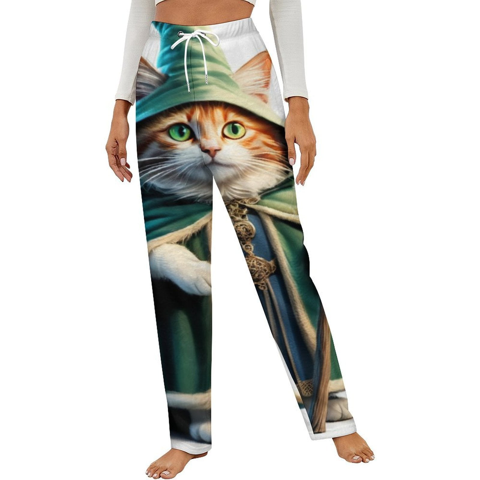 Wizard Cat Robe Staff Winter Female Pants Flannel High Waist Women ...