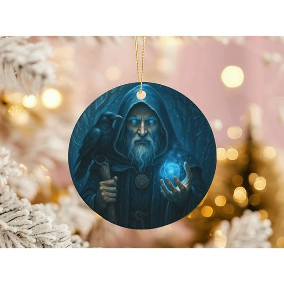 Wizard Ceramic Ornament Mystic Blue Magic Raven Sorcerer Pagan Fantasy ...