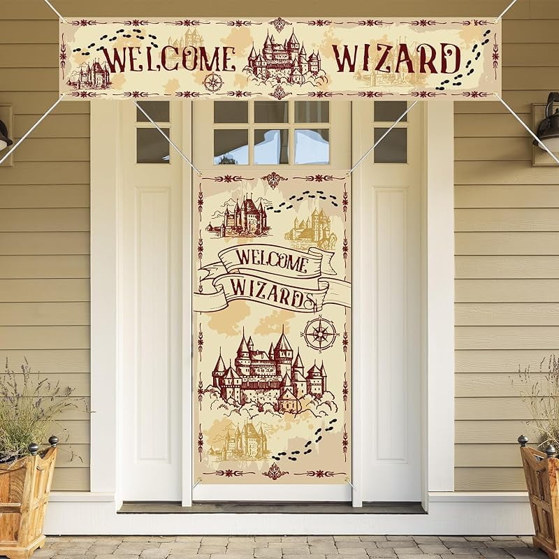 Wizard Door Cover Porch Banner Sign Set Party Decorations Large Wizard Party Decoration Banner ...