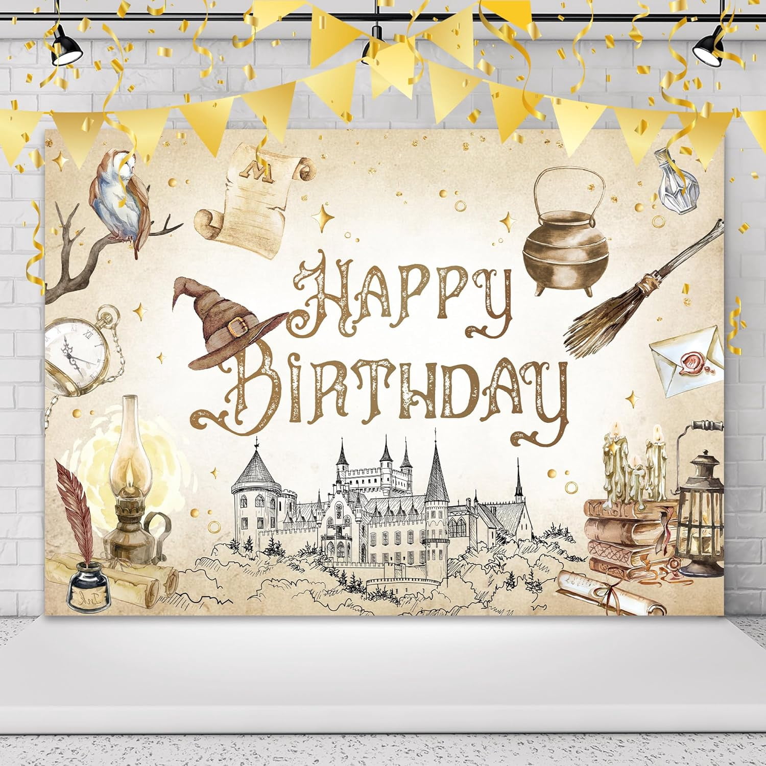 Wizard Happy Birthday Backdrop for Photography Witch Magical Castle ...
