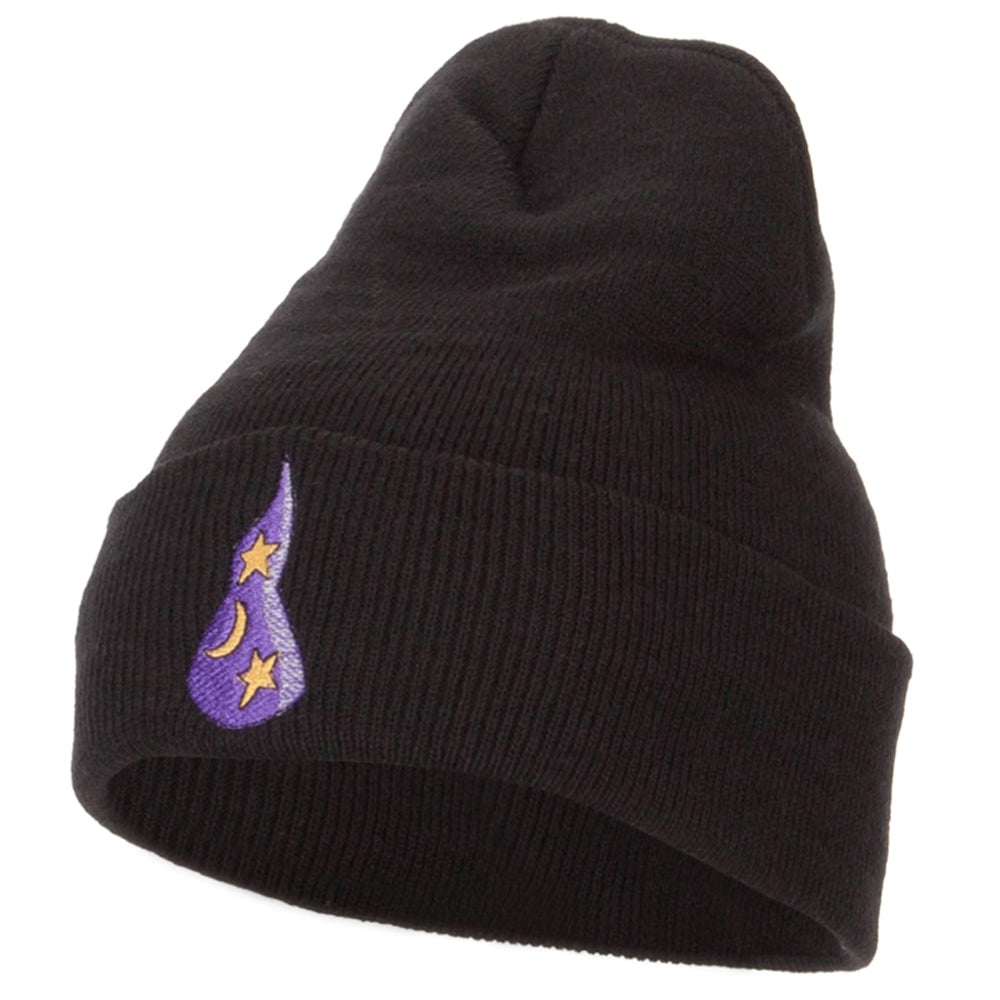 Wizard Hat with Stars and Moon Embroidered Long Beanie - Black OSFM ...