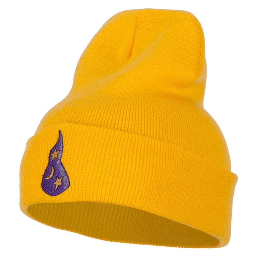 Wizard Hat with Stars and Moon Embroidered Long Beanie - Yellow OSFM ...
