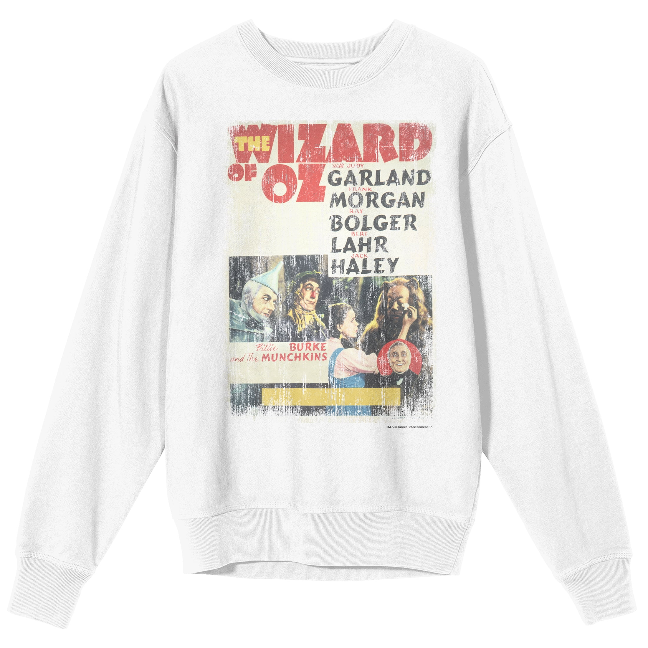Wizard Of Oz Distressed Movie Poster Crew Neck Long Sleeve White Adult ...
