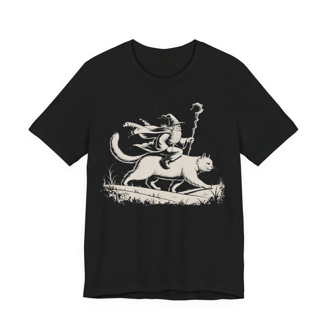 Wizard Riding Cat Shirt, Fantasy Cat T-Shirt, Magical Wizard Tee ...