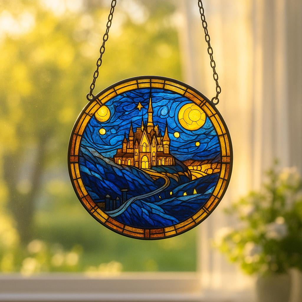 Wizard School Stained Glass Suncatcher, Enchanted Castle Stained Glass ...