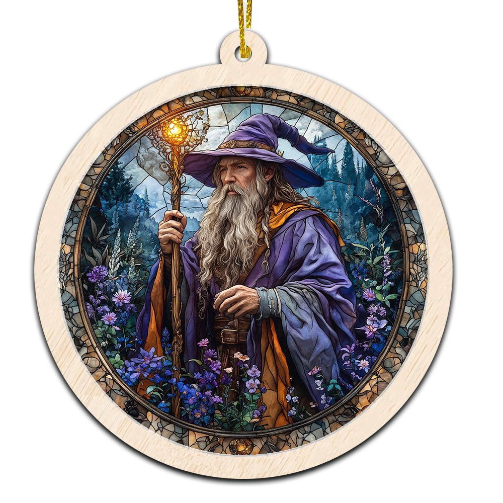 Wizard Stained Glass Suncatcher Ornament – Holiday Ornament with Text ...