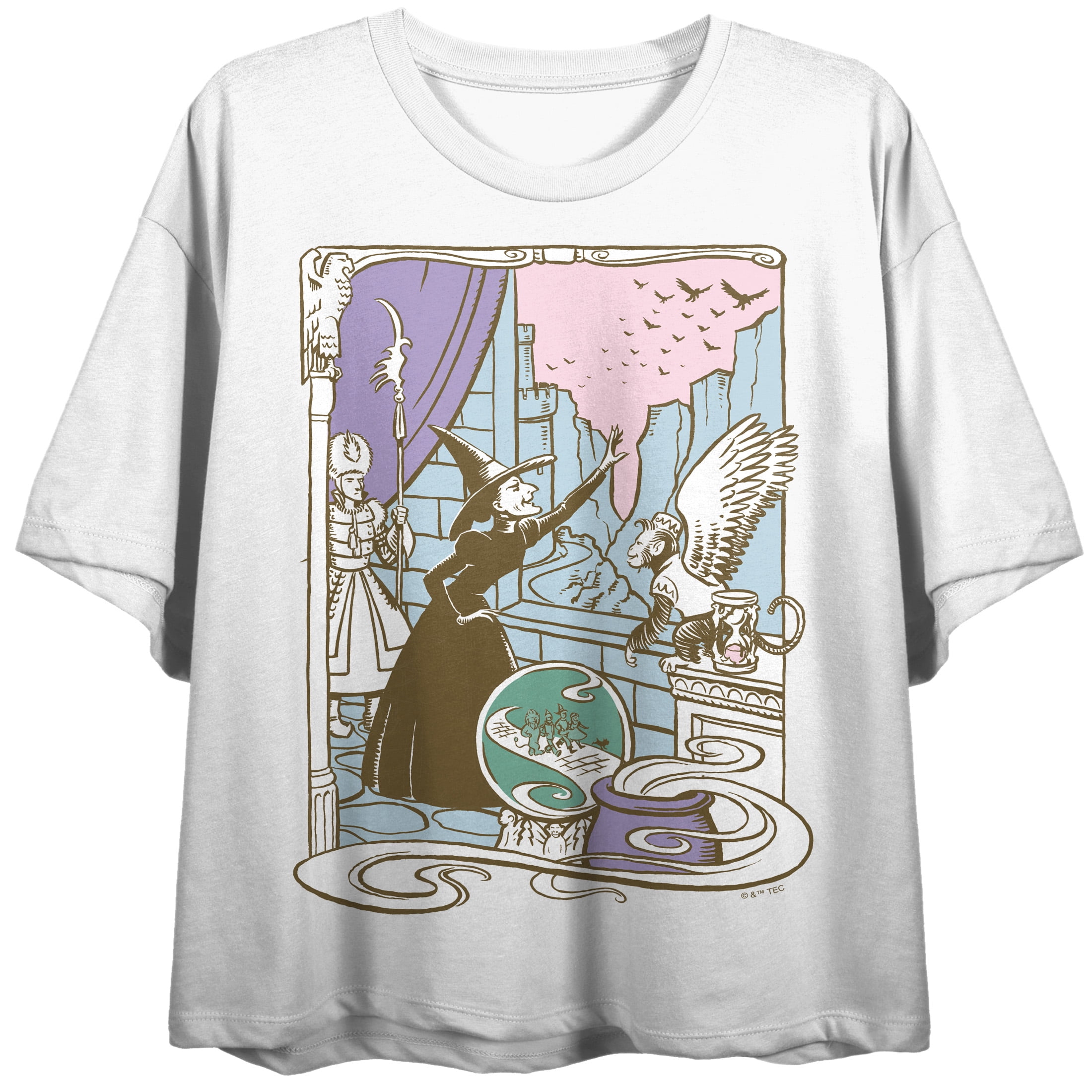 Wizard of Oz Wicked Witch and Flying Monkeys Women's White Crop Tee-XXL ...