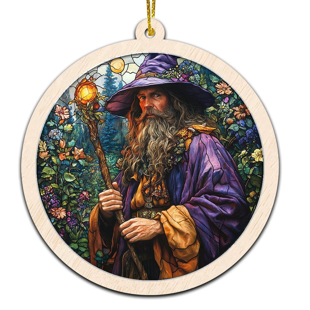 Wizard with Full Moon Stained Glass Suncatcher Ornament – Holiday ...