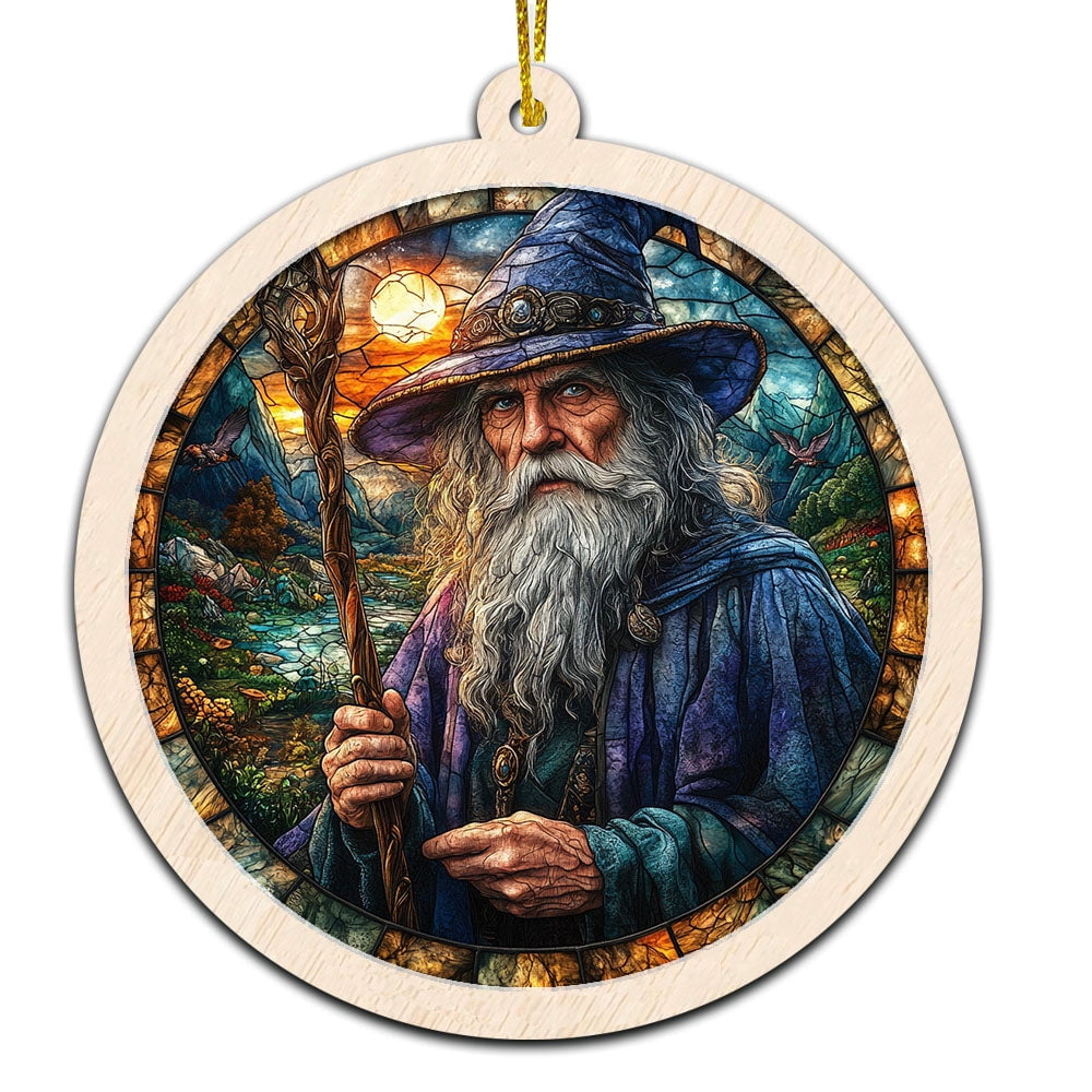 Wizard with Full Moon Stained Glass Suncatcher Ornament – Text ...