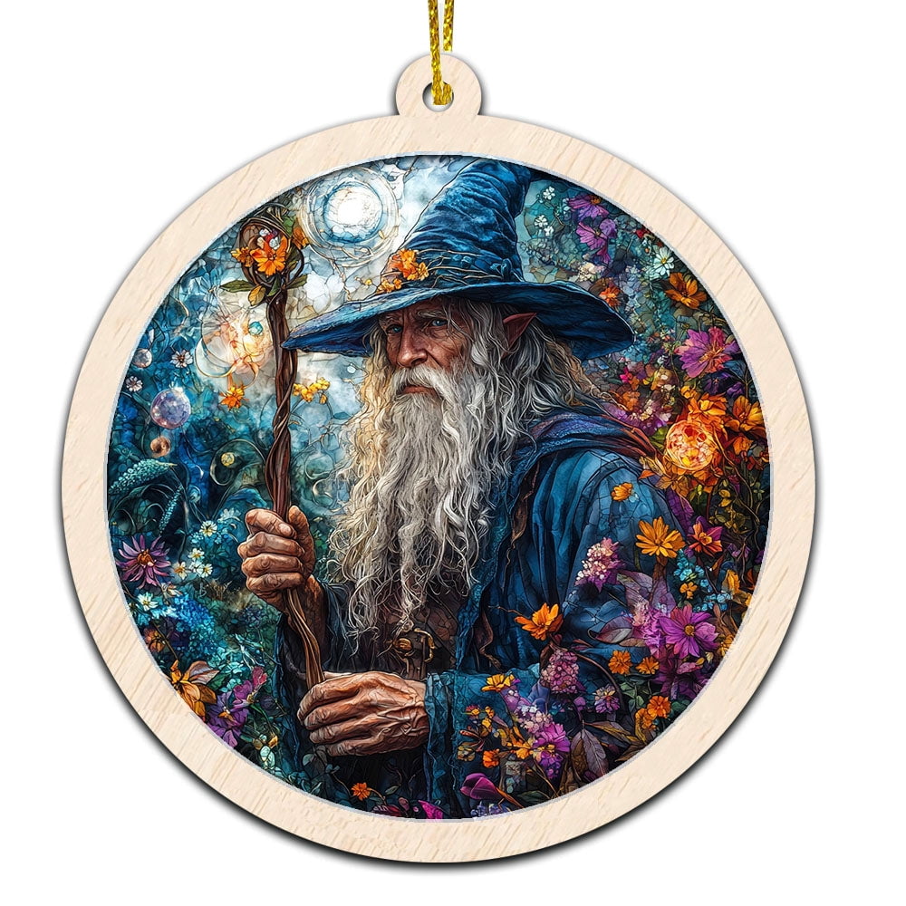Wizard with Full Moon Stained Glass Suncatcher Ornament – Text ...
