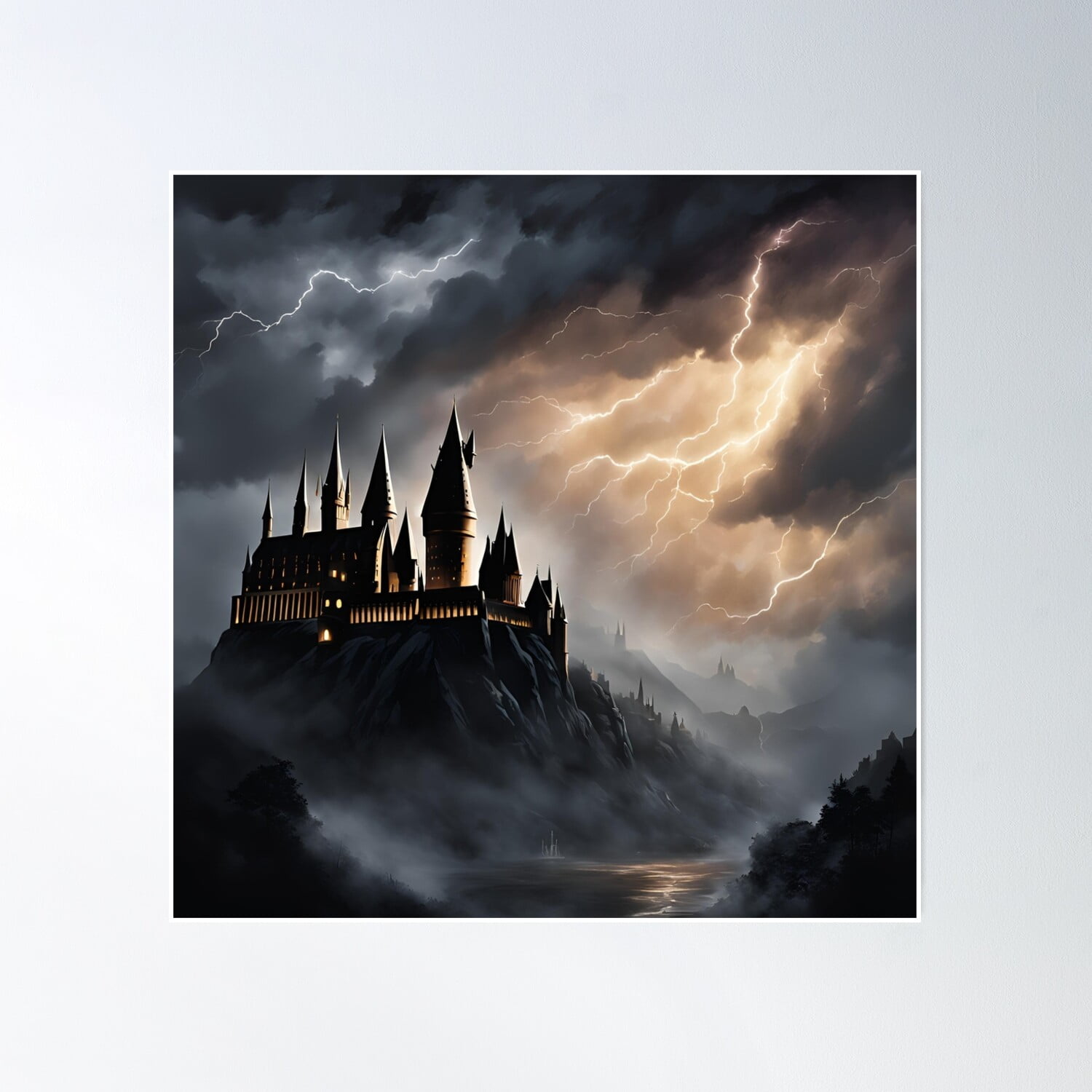Wizarding School Castle Under A Stormy Sky Poster Wall Art, Modern Wall ...
