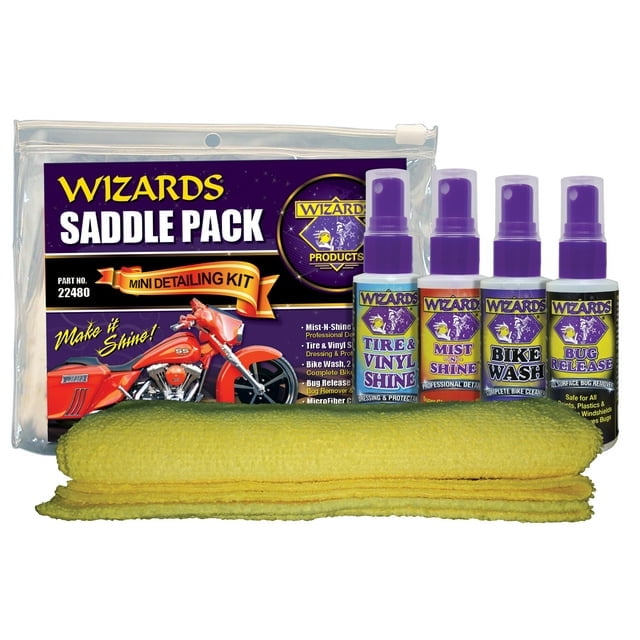 Wizards Motorcycle Cleaning Care Kit - 5 Piece Saddle Pack - Bike Wash ...