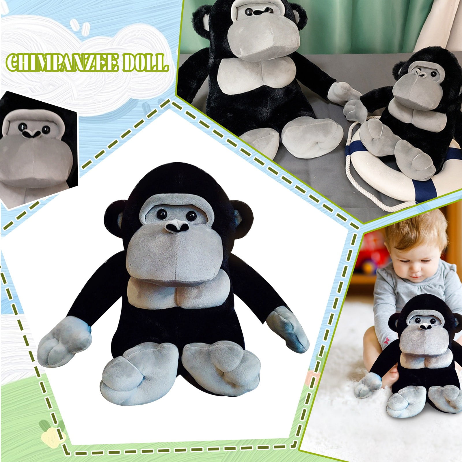 Wizlet Black Gorilla Stuffed Animals, Gorilla Apes Plush Toys for Boy ...