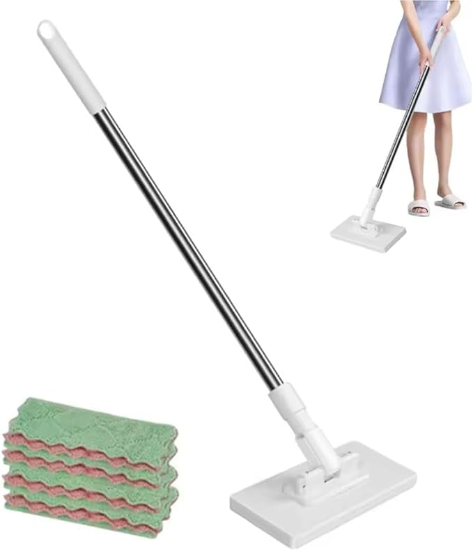 Wizlet Disposable Dust Mop with Reusable Cloths, 39in Long Handle Wet ...