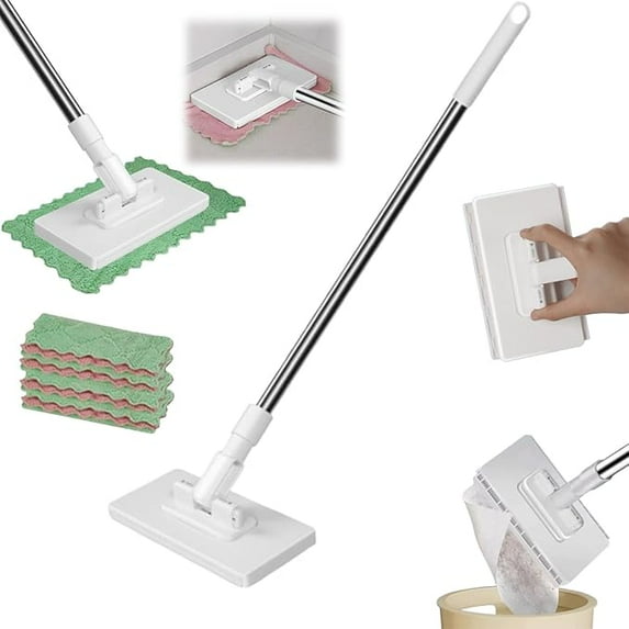 Wizlet Disposable Dust Mop with Reusable Cloths, Flat Mop with ...