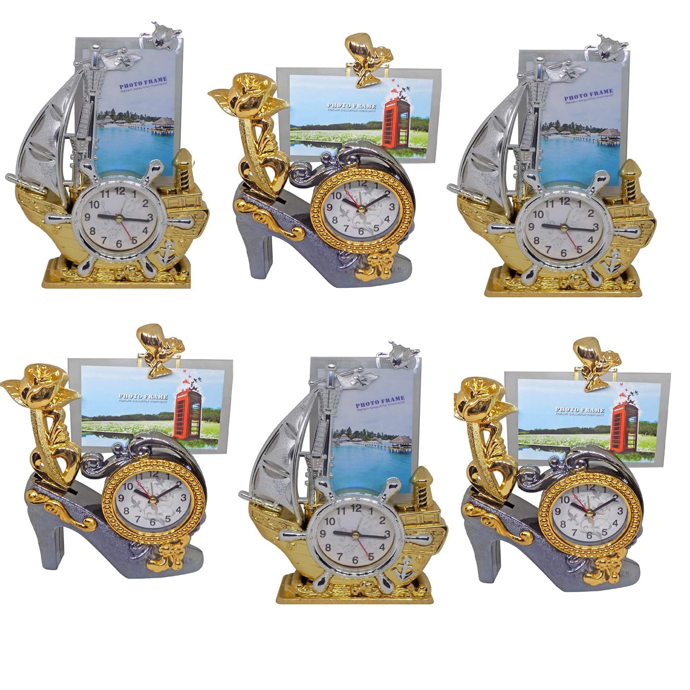 Wizme Set of 6 Ship Style Table Clock with Photo Frame for Home Dcor ...