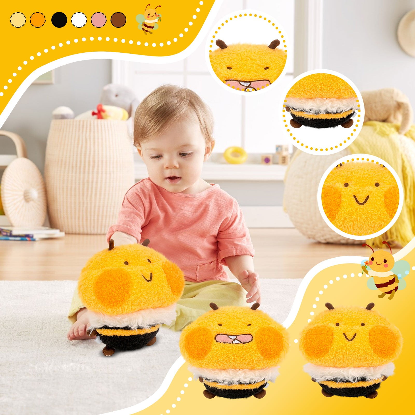 Wldoasz 7.9 in Cute Little Bee Figure, Soft Throw Pillow Plush Toy ...